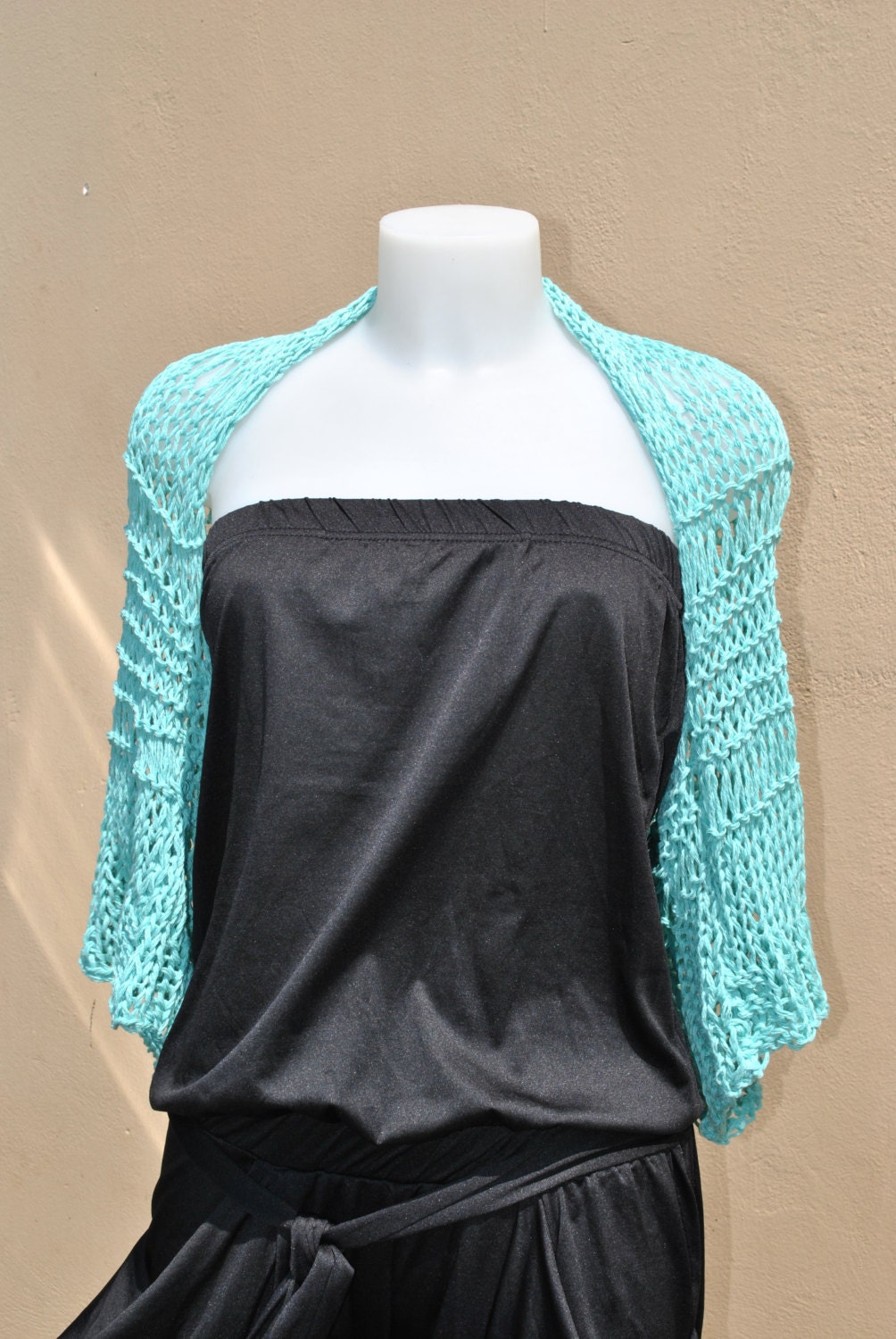 Aqua summer shrug loose weave shrug aqua by ThreeBirdsSitting