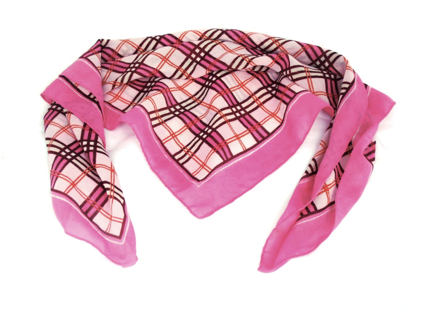Vintage Square Scarf, Neck Scarf, Checked Design, Stylish Scarf, Pink ...