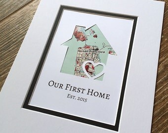Our First Home Personalized Home Map Matted Gift by HandmadeHQ