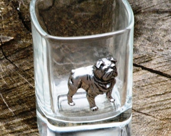 Pair of Boxer Shot Glasses Crystal with Pewter Motifs Ideal