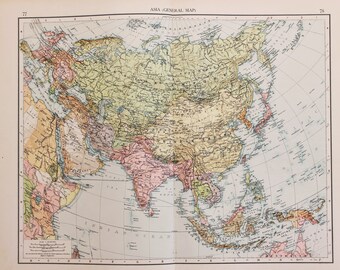 Items similar to 1898 Political Map of Asia with China, India, the ...