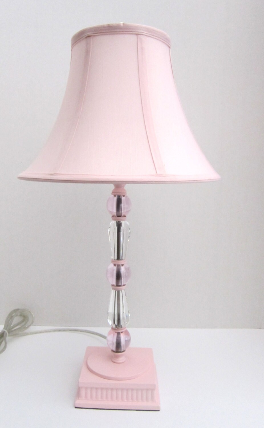 Pink and Clear Crystal Stack Lamp with Pink Silk Shade. Very