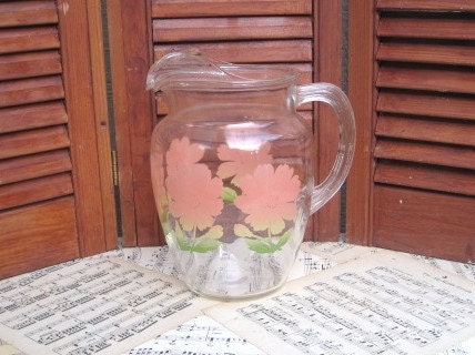 Vintage Federal glass pink floral pitcher, pink flowers – Haute Juice