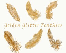 Gold Feather Clip Art Glitter Gold Feathers Wedding Elements Watercolor ...
