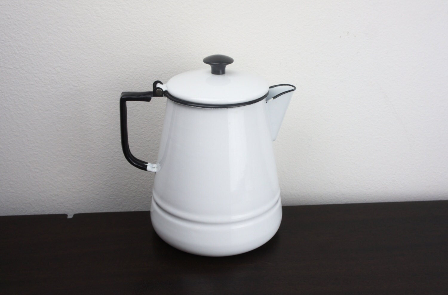 Vintage Enamelware Coffee Pot, Very Large, White and Black Enameled ...