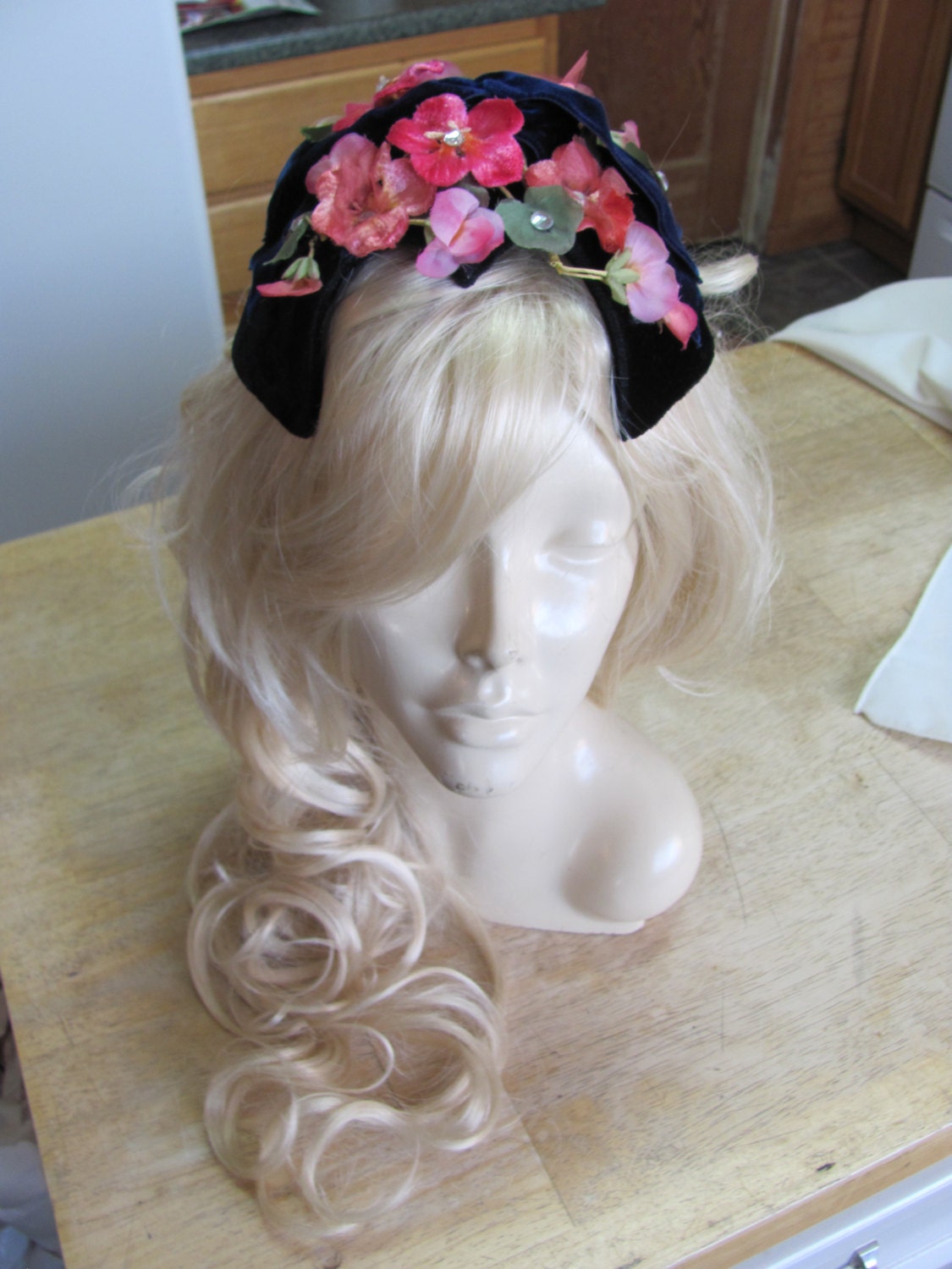 Spring Hat Floral Garden hat, Vintage 50’s Hair piece hat for Prom or ...