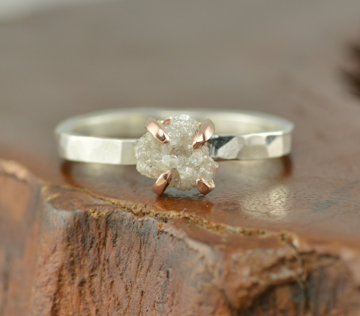 Uncut Diamond Ring 14k Gold & Sterling Silver