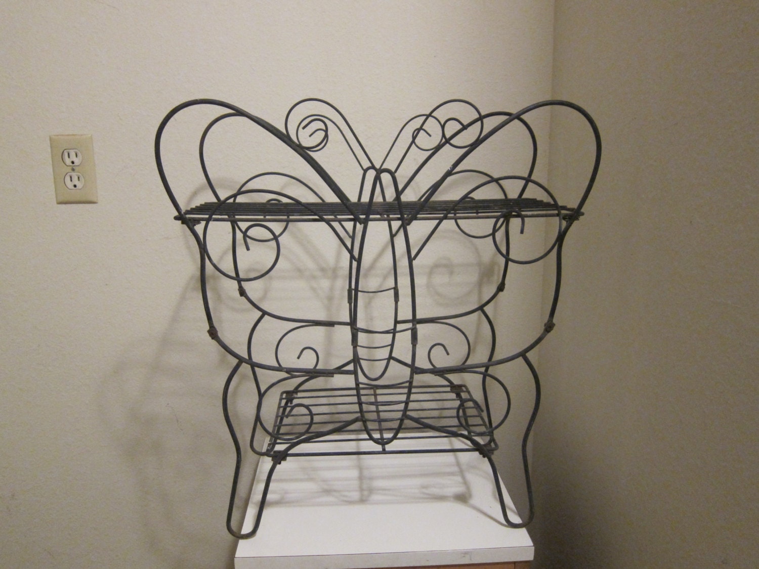 Vintage Metal Butterfly Plant Stand 2 tier Flower Pot Stand Book Shelf ...