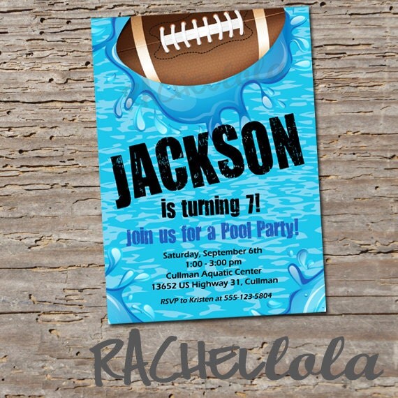 Football Pool Party Birthday Invitation Printable DIY swim