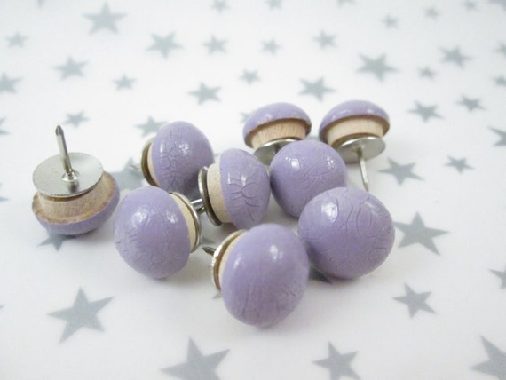 Pastel Purple Wooden Button Push Pins Crackle by SugarDeathRay