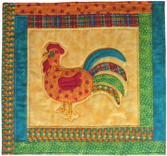 Rooster Crow Applique Wall Hanging Quilt INSTANT by WhimsyColor