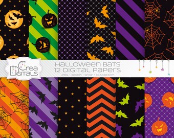 Cute Halloween Digital Paper. Scrapbook Backgrounds green