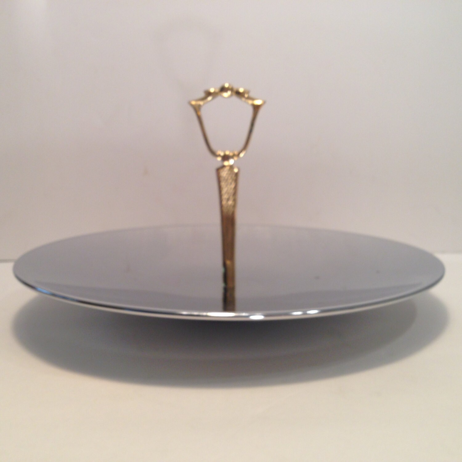 Retro.Vintage.Kromex Silver and Gold. Serving Tray W/Handle.Atomic Mid ...