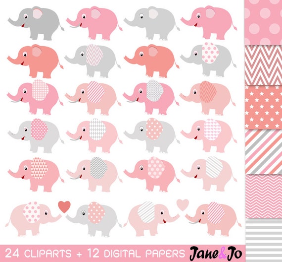 24 Elephant Clipart Pink and Grey Elephant Clip Art Baby