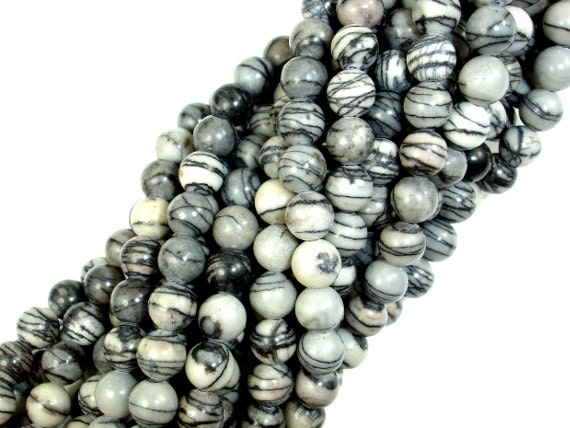 Black Line Jasper Beads Silk Stone Spider Web Jasper Round