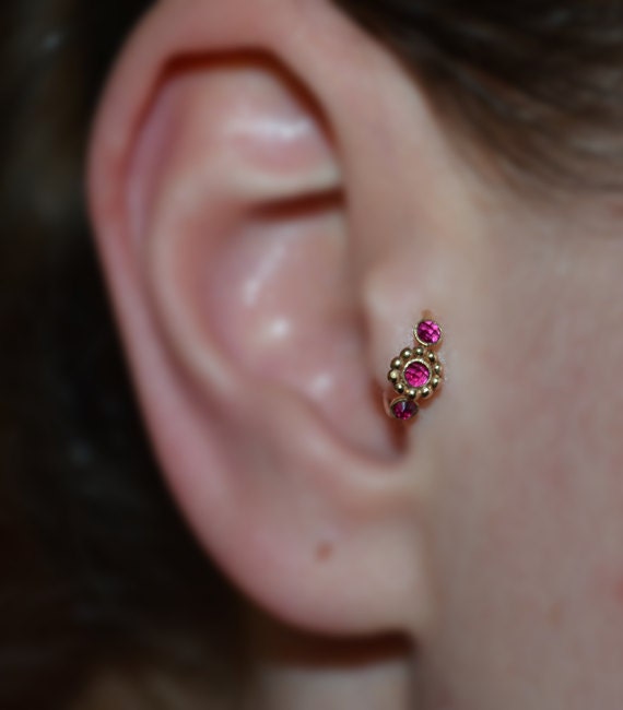 Ruby Flower NOSE RING // Gold Nose Ring Hoop Conch Piercing