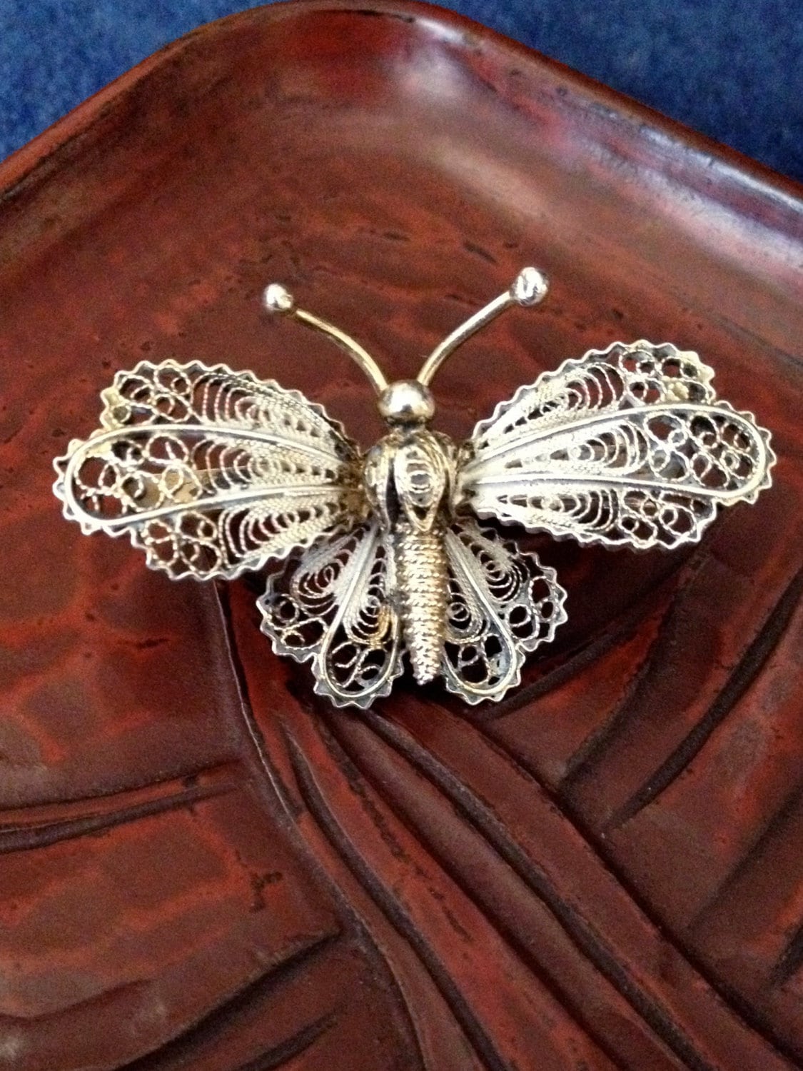 1960s European Continental Silver Filigree Butterfly Pin Brooch Pendant ...