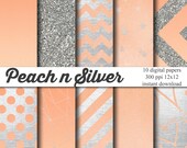 Items similar to Peach andSilver Digital Paper Pack - 12x12 - Peach ...