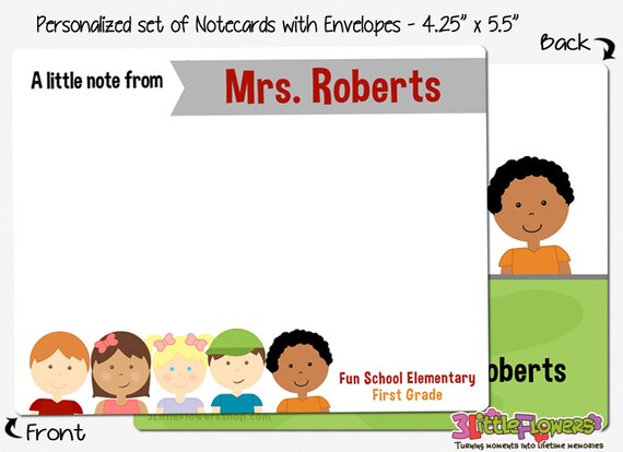 Teacher Note Cards Set of Personalized Note by 3littleflowers
