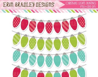 50% OFF SALE Christmas Lights Bunting Clipart Commercial Use Clip Art ...