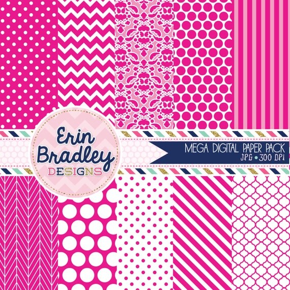 Hot Pink Digital Paper Pack Polka Dots by ErinBradleyDesigns