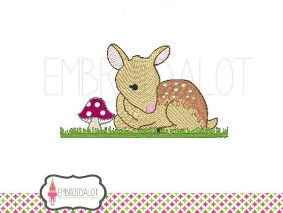 Fawn machine embroidery design. adorable baby deer by Embroidalot