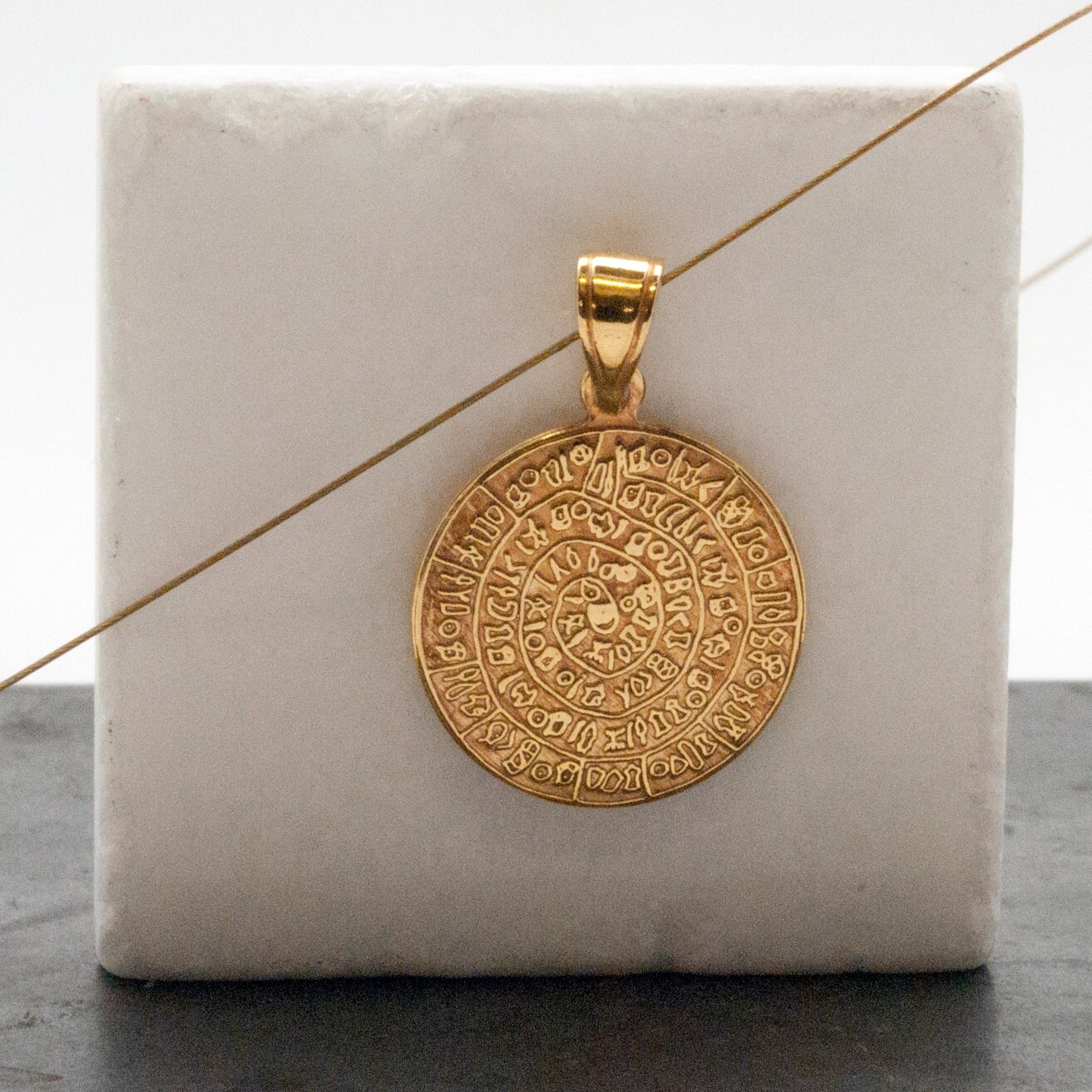 Gold Phaistos Disc Necklace, Ancient Minoan Crete Mystery