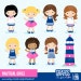 NAUTICAL GIRLS Digital Clipart Set Nautical Clipart Navy