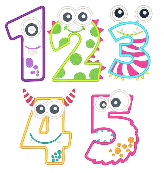 Monster Numbers Applique Embroidery Design Set Instant