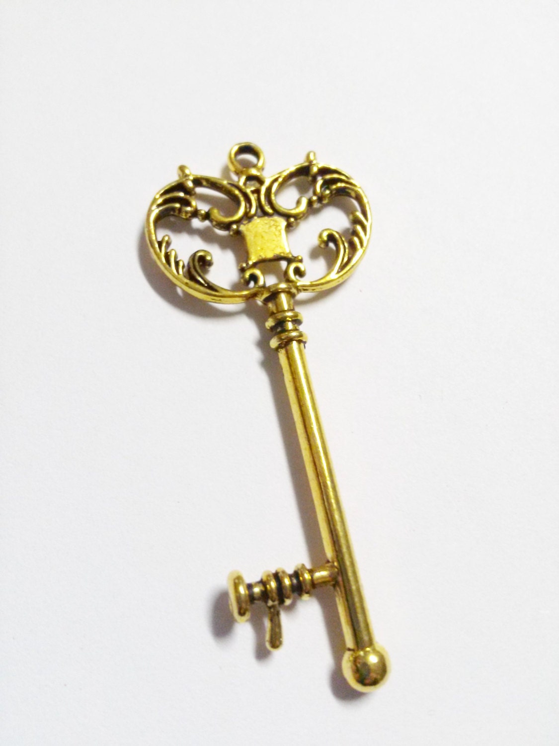 Gold Skeleton Key Pendant Vintage Style Antiqued Gold Ornate