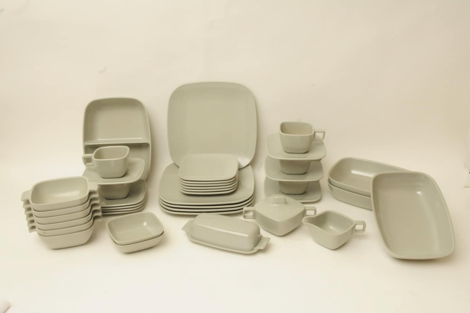 Mid Century Mod Gray Melmac Dinnerware and Serving Set BrookPark ...