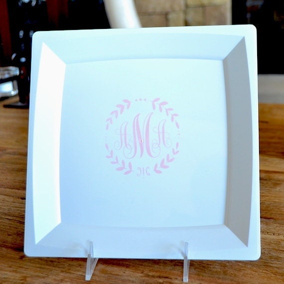Personalized Monogram Square Plastic Plates by GraciousBridal