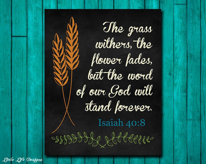 Isaiah 40:8. Bible verse. Scripture. The grass withers and the