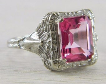 Pink emerald ring | Etsy