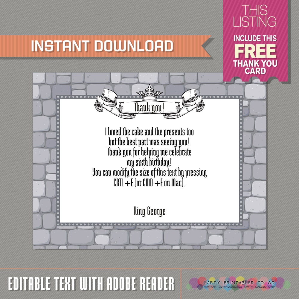 Medieval Knights Party Invitation with FREE by PartyPrintables2go