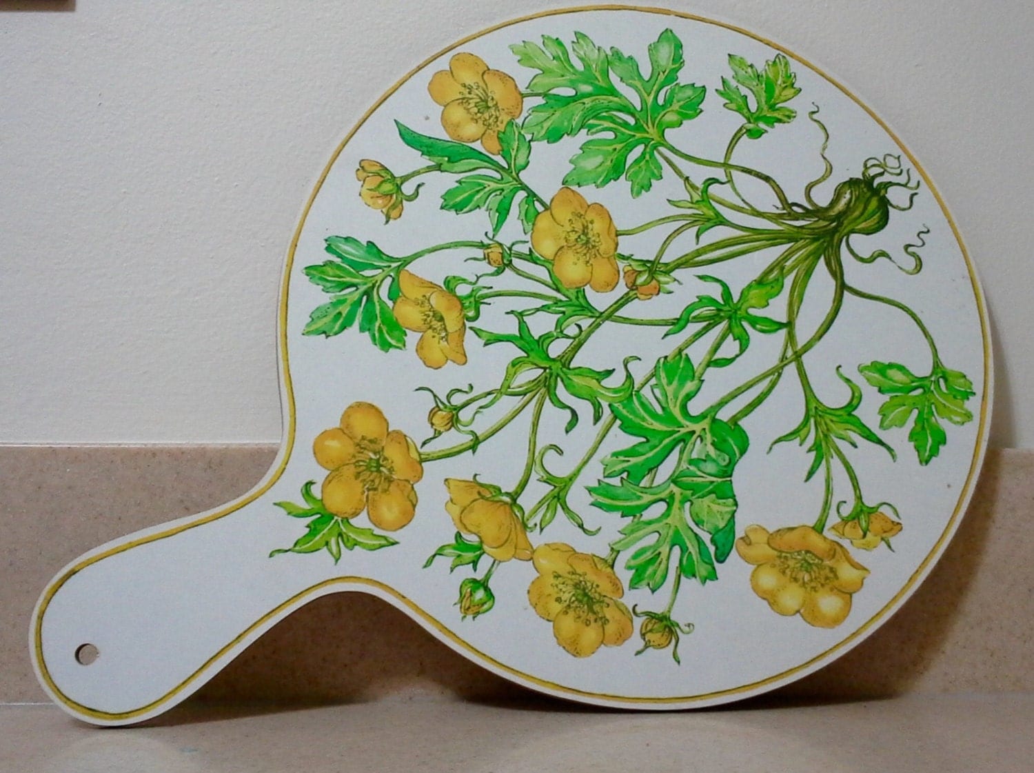Vintage Round Wooden Floral Trivet Made in England, Round Trivet, Wood ...