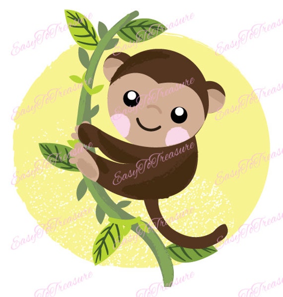 Digital Download Clipart Baby Monkey on Vine JPEG and PNG