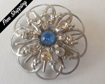 Blue stone brooch | Etsy