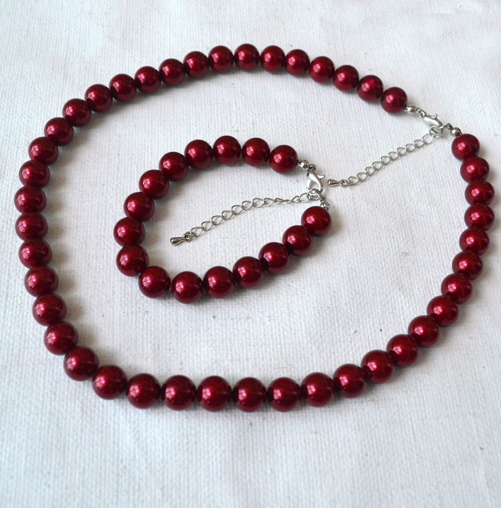 10mm dark red pearl set dark red pearl by goodglasspearl on Etsy