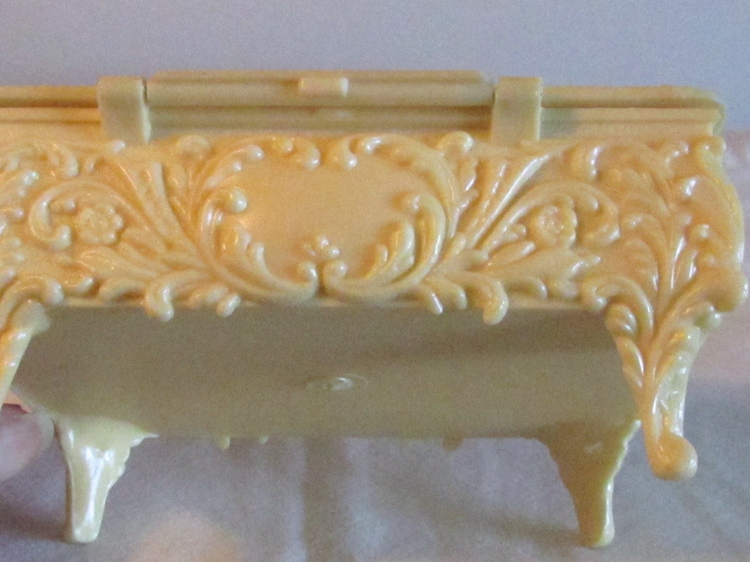 Footed Plastic Jewelry Box, Ivory Colored Jewelry Box, Mirrored Jewelry ...