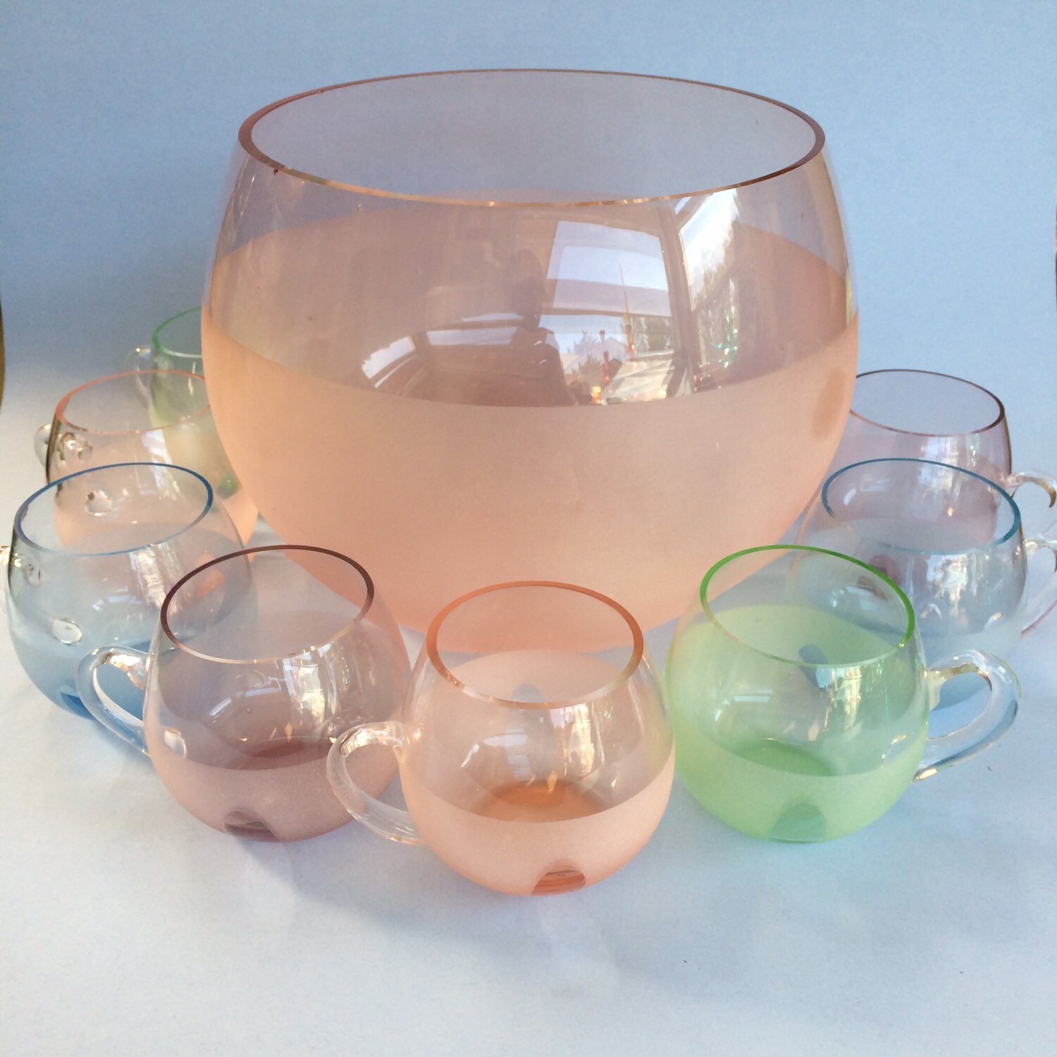 Vintage Roly-poly Frosted Etched Glass Punch Bowl and Glasses – Haute Juice