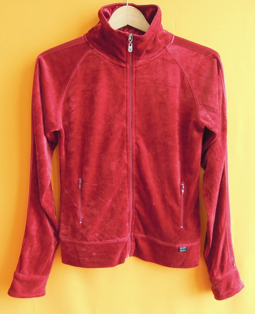 Bcbg Max Azria Zipper Sweater Jumper Cotton Velvet Red Color Vintage