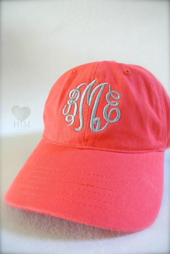 Coral Monogrammed Hat Personalized Coral Cap by heartmelter