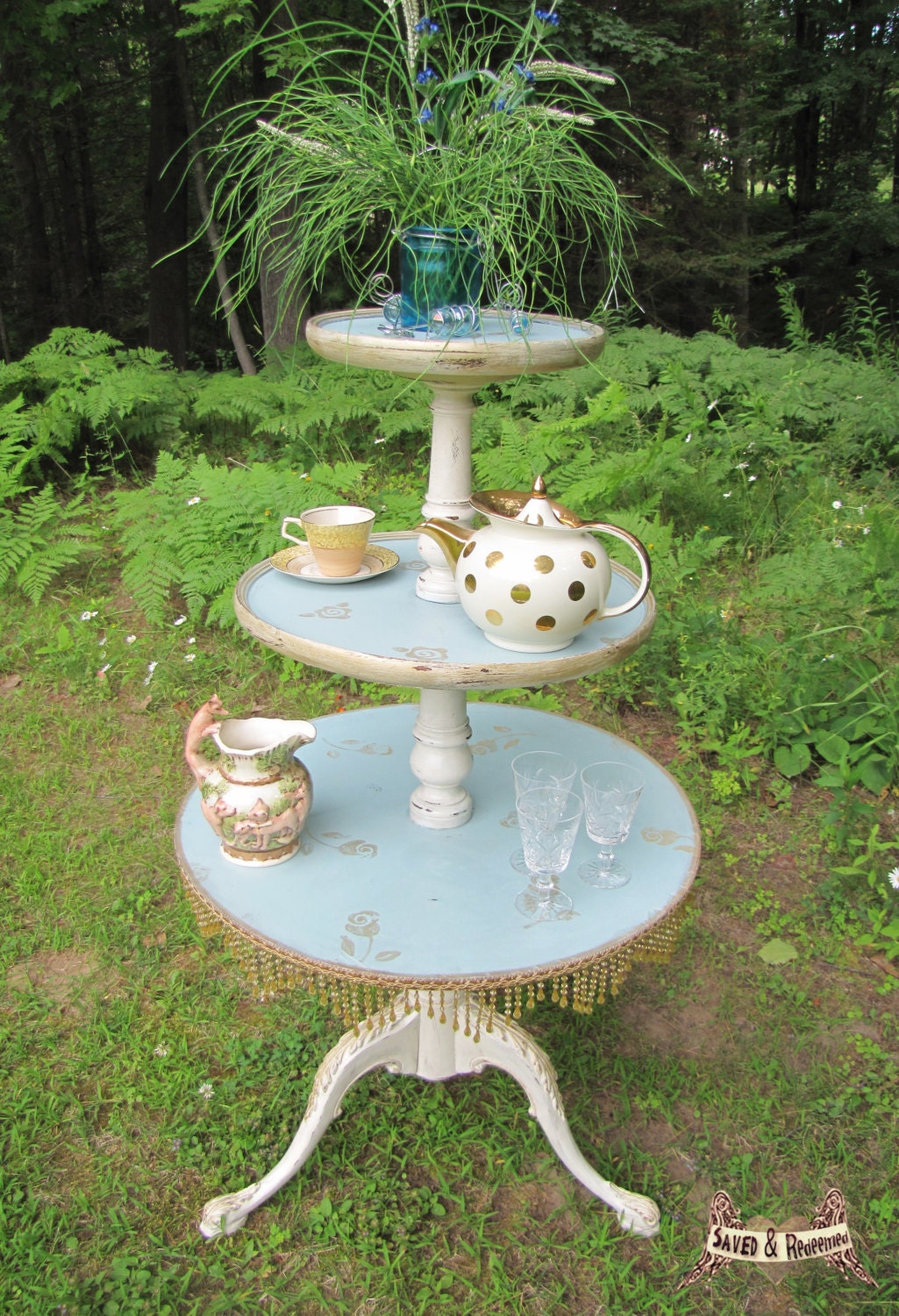 Tiered table, shabby chic table, painted side table,round table – Haute ... Tiered table, shabby chic table, painted side table,round table – Haute ...