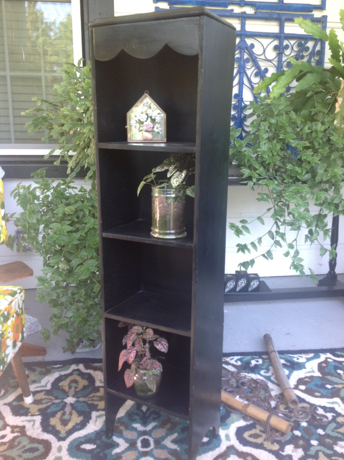 Vintage, primitive, bookcase, shelf, 4′ tall, black , 4 shelves – Haute ...