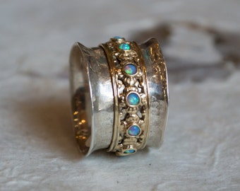 Sterling silver band silver gold ring spinner ring by artisanlook