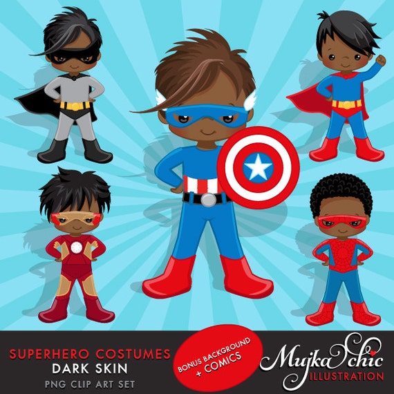 Dark Skin Superhero Costumes Clipart – Superhero comic bubbles, splash ...