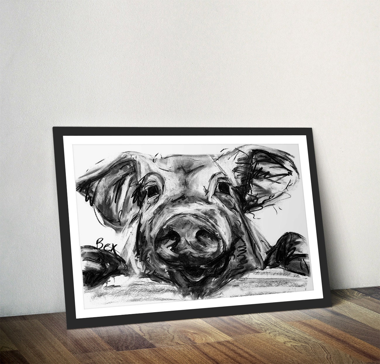 Pig Art Print Pig Wall Art Pig Charcoal Illustration by Wraptious