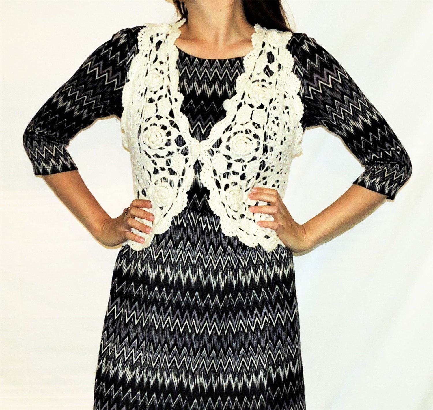 Vintage 90s One Step Up Knitted Ivory Floral Button Up Sweater Vest ...