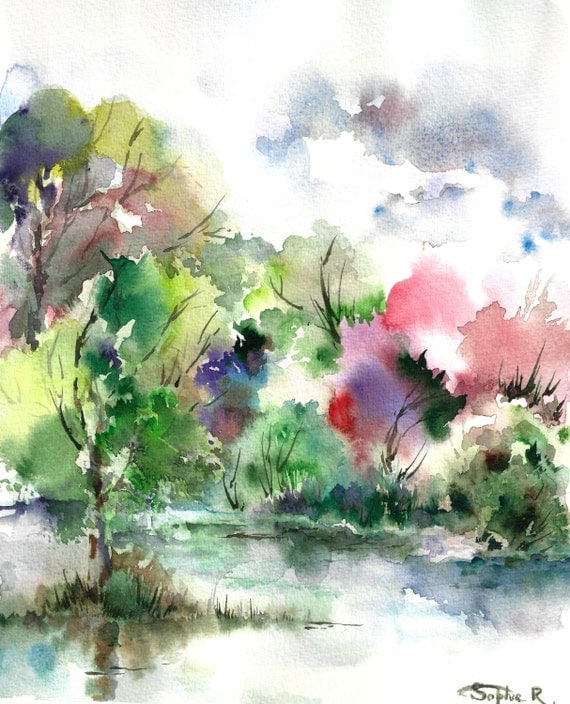 Original Watercolor Painting Summer Landscape by CanotStop on Etsy